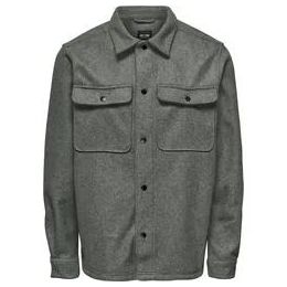 Only & Sons Langarmhemd ONLY & SONS "ONSASH OVR WOOLEN LOOK PKT LS SHIRT NOOS", Herren, Gr. L, N-Gr, castor gray detail:melange, Web, Obermaterial: 100% Polyester, meliert, regular fit, Hemden
