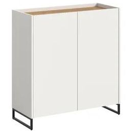 Schuhschrank Inosign "EVRID, Breite 90cm, 2 Türen, 5 Einlegeböden, inkl. Metall-Kufenfüße", weiß nb, artisan oak nb, B:90cm H:97cm T:38cm, Spanplatte, Schränke, Schuhkommode, Kommode, Sideboard, Garderobenschrank, Flurkommode