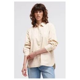 Langarmbluse SENSES.THE LABEL, Damen, Gr. XXXL, buttercream, Material: 85% Baumwolle, 15% Leinen, gestreift, regular fit normal, hoch geschlossener Ausschnitt, Ärmel mit Ärmelschlitz 1-Knopf-Manschette, Blusen, mit Ballonärmeln