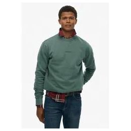 Sweatshirt Superdry "MICRO LOGO CREW", Herren, Gr. 3XL, grün (stormy grün), angeraute Sweatware, Obermaterial: 80% Baumwolle, 20% Polyester, unifarben, Modisch, relaxed fit, Rundhals, Rippbündchen, Sweatshirts