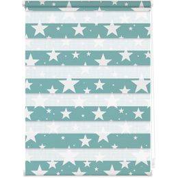 Doppelrollo LICHTBLICK ORIGINAL "Duo Rollo Motiv Sterne" Gr. 1, blau (petrol), B:45cm H:150cm, Polyester, Rollos, bedruckt