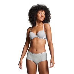 T-Shirt-BH Puma "Puma WOMEN T-SHIRT BRA 1P", Damen, Gr. 75, Cup D, grau (grau melange), Single Jersey, Obermaterial: 57% Baumwolle, 38% Modal, 5% Elasthan, Sportlich, BHs, Leicht gepolsterte Cups