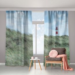Vorhang Stürmische Zeiten am Leuchtturm - blickdichte Gardine Natur Strand Wohnzimmer Schlafzimmer Küche Bad Badezimmer Grün