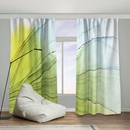 Vorhang Meliertes Gelb mit Himmelblau - blickdichte Gardine Abstrakt Wohnzimmer Schlafzimmer Küche Bad Badezimmer Gelb