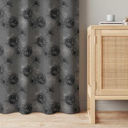 Vorhang Pfingstrosen und Mohn - Grau - blickdichte Gardine Muster Blumen Floral Wohnzimmer Schlafzimmer Küche Bad Badezimmer Grau