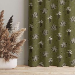 Bilderwelten Vorhang Farn Blätter mit Punkten - Olive Grün - blickdichte Gardine Muster Blumen Floral Wohnzimmer Schlafzimmer Küche Bad Badezimmer Grün