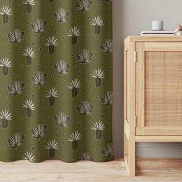 Vorhang Farn Blätter mit Punkten - Olive Grün - blickdichte Gardine Muster Blumen Floral Wohnzimmer Schlafzimmer Küche Bad Badezimmer Grün