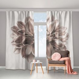 Vorhang Dahlie Bronze Metallic Beige Zentriert - blickdichte Gardine Blumen Floral Wohnzimmer Schlafzimmer Küche Bad Badezimmer Jugendzimmer Beige