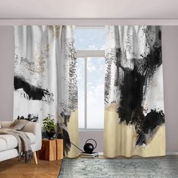 Vorhang Gold Collage - blickdichte Gardine Kunstdruck Wohnzimmer Schlafzimmer Küche Bad Badezimmer Gold