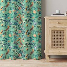 Vorhang Indisches Muster Vögel mit Blumen Türkis - blickdichte Gardine Blumen Floral Illustration Muster Skyline Stadt Tiere Wohnzimmer Schlafzimmer