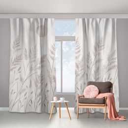 Vorhang Gräser und Mond in Silber - blickdichte Gardine Botanik Tropical Kunstdruck Landhausstil Wohnzimmer Schlafzimmer Küche Bad Badezimmer Silber