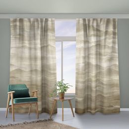 Vorhang Bergkette im Wolkendach - blickdichte Gardine Kunstdruck Natur Vintage Skyline Stadt Wohnzimmer Schlafzimmer Küche Bad Badezimmer Beige