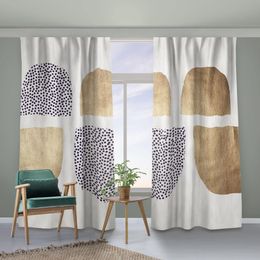 Vorhang Geometrischer Halbkreis III - blickdichte Gardine Kunstdruck Muster Wohnzimmer Schlafzimmer Küche Bad Badezimmer Gold