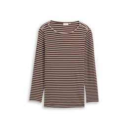 Tom Tailor Damen Plus Size - Langarmshirt mit Streifenmuster, braun, Gestreift, Gr. 46