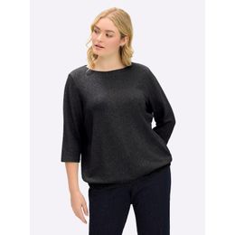 sheego Gro&szlig;e Gr&ouml;&szlig;en Sweatshirt mit Effektgarn und 3/4-&Auml;rmeln, schwarz-gemustert, Gr&ouml;&szlig;e 52/54 - Damen
