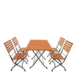 Pharao24.de Sitzgruppe Garten Eukalyptusholz - Metall Schwarz klappbar (fünfteilig)