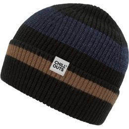 Beanie Chillouts "Bastian Hat", Damen, schwarz, Materialmix, gestreift, Mützen, mit sportlichem Streifen-Design, Logo-Label