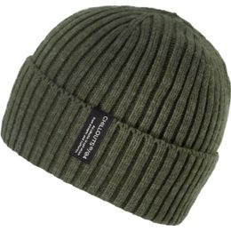 Beanie Chillouts "Juri Hat", Herren, grün (khaki), Rippstrick, Baumwollmischung, unifarben, Mützen, Mit breitem Umschlag