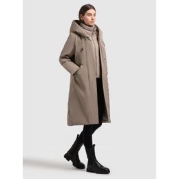 Wintermantel Khujo "IXIA", Damen, Gr. M, greige, Canvas, 55% Baumwolle, 45% Polyester, unifarben, Raglanärmel Rippstrickbündchen mit Windstopper, Mäntel