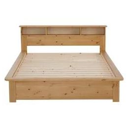 Massivholzbett Home Affaire ""KERO" BESTSELLER Stauraum im Kopfteil", gelb (honigfarben), B:184cm L:224cm, Betten, zertifiziertes Massivholz (Kiefer), optional mit Schublade