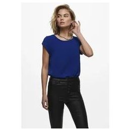 Kurzarmbluse Only "ONLVIC – feminines Blusenshirt in lockerer Form", Damen, Gr. 38, blau (surf the web), Web, Obermaterial: 97% Polyester, 3% Elasthan, unifarben, regular fit Po-bedeckend, Rundhals, Blusen, regular fit, Web, Kunstfaser, Rundhals, unifarben