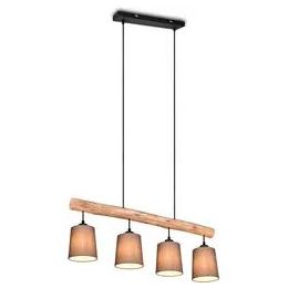 my home Pendelleuchte "Pitholm", beige (natur), H: 150,0cm, Lampen, Hängeleuchte 4-flammig aus naturbelassenem Echtholz mit Stoffschirmen