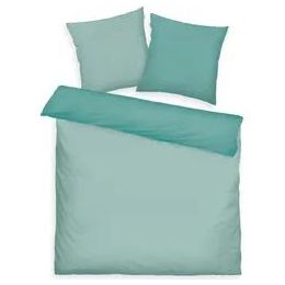 Bettwäsche Tom Tailor HOME "TWO-TONE SOLID COLORS in Gr. 135x200cm, 155x220cm oder 200x220cm", grün (fresh sage), B/L: 200cm x 220cm, 1 Stk., 2 Stk., Satin, B/L: 80cm x 80cm & 80cm x 80cm, 3 Stk., Satin, Obermaterial: 100% Baumwolle, Bettwäsche, new bedroom, Doppelnaht am Kissen