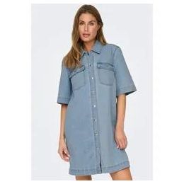 Jeanskleid Only "ONLBELLE S/S BUTTON DRESS DNM GUA NOOS", Damen, Gr. M, N-Gr, blau (light blau denim), Denim/Jeans, Obermaterial: 100% Baumwolle, unifarben, modisch, regular fit, Kurzarm, Kleider