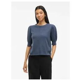 Strickpullover Vila "VIRIL 2/4 SLEEVE O-NECK KNIT TOP - NOOS", Damen, Gr. M, vintage indigo detail:schwarz melange, Strick, Obermaterial: 50% Viskose, 28% Polyester, 22% Nylon, meliert, Modisch, regular fit normal, Rundhals, Rippstrickbündchen, Pullover