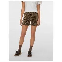 Véro Moda Shorts VERO MODA "VMTESS MR DENIM AOP SHORTS NOOS", Damen, Gr. XS (34), N-Gr, silber (silber mink aop:leopard), Web;Denim/Jeans, Obermaterial: 97% Baumwolle, 3% Elasthan, animal-print, bedruckt, regular fit kurz, Hosen