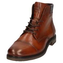Schnürboots Bugatti, Herren, Gr. 41, braun (cognac), Leder, Basic, Schuhe, Stiefel, Schnürstiefelette, Business-Boots mit Reißverschluss