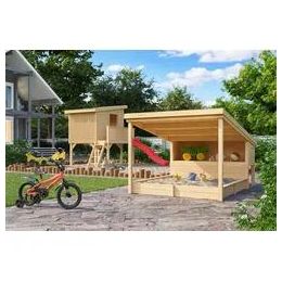 Weka Sandkasten NORDIC HOLZ "PIPPI 2", beige (natur), B:214cm H:178,98cm T:270cm, Massivholz, Sandkästen, Spielelement mit Überdachung, BxTxH: 214x270x179 cm