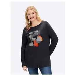 Langarmshirt sheego "Langarm-Shirt", Damen, Gr. 44/46, schwarz, silberfarben, bedruckt, 50% Baumwolle, 50% Modal, bedruckt, gemustert, mehrfarbig, U-Boot-Ausschnitt, Shirts
