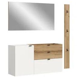 Garderoben-Set Inosign "Oran", weiß, B:158cm H:194cm T:37cm, Spanplatte, Kastenmöbel-Sets, Oran, Evoke Oak, Garderobenset, Spiegel, Schrank, Paneel mit Haken