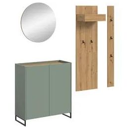 Garderoben-Set Inosign "EVRID, 4-teilig, Breite 206 cm, individuell stellbar & erweiterbar", salbei nb, artisan oak nb, B:206cm H:197cm T:38cm, Spanplatte, Kastenmöbel-Sets, Garderobenkombination, Garderobe, Wandgarderobe, Flur, Diele