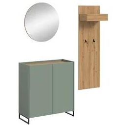 Garderoben-Set Inosign "EVRID, 3-teilig, Breite 175 cm, individuell stellbar & erweiterbar", salbei nb, artisan oak nb, B:175cm H:197cm T:38cm, Spanplatte, Kastenmöbel-Sets, Garderobenkombination, Garderobe, Wandgarderobe, Flur, Diele