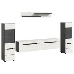 Wohnwand Inosign "REHAT, TOPSELLER, 4-teilig, wahlweise stehend und hängend montierbar", basalt grau, weiß nb, B:272cm H:141cm T:33cm, Spanplatte, Kastenmöbel-Sets, Kombination, Anbauwand, Set, Wohn-Set, Wohnzimmer-Set, Schrankwand
