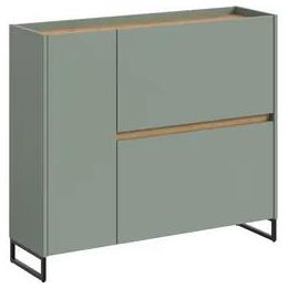 Schuhschrank Inosign "EVRID, Breite 110cm, 1 Tür, 2 Schuhwalzen, inkl. Metall-Kufenfüße", salbei nb, artisan oak nb, B:110cm H:97cm T:32cm, Spanplatte, Schränke, Schuhkommode, Kommode, Sideboard, Garderobenschrank, Flurkommode