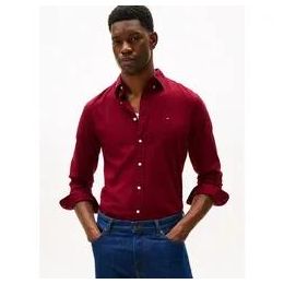 Langarmhemd Tommy Hilfiger "FLEX FLANNEL SOLID SHIRT", Herren, Gr. M, N-Gr, deep rouge, Web, Obermaterial: 98% Baumwolle, 2% Elasthan, unifarben, regular fit normal, Rundhals, eingesetzt 1-Knopf-Manschette, Hemden, Regular fit