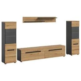 Wohnwand Inosign "REHAT, TOPSELLER, 4-teilig, wahlweise stehend und hängend montierbar", basalt grau, artisan nb, B:272cm H:141cm T:33cm, Spanplatte, Kastenmöbel-Sets, Kombination, Anbauwand, Set, Wohn-Set, Wohnzimmer-Set, Schrankwand