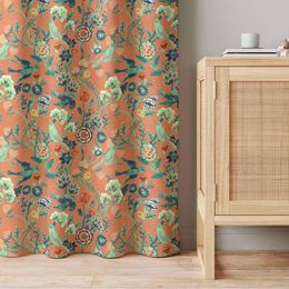 Vorhang Indisches Muster Vögel mit Blumen Orange - blickdichte Gardine Blumen Floral Illustration Muster Skyline Stadt Tiere Wohnzimmer Schlafzimmer