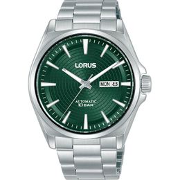 Lorus Automatikuhr Armbanduhr, Herrenuhr, Mechanische Uhr, Edelstahlarmband, analog, Tag silberfarben-gr&uuml;n Stilvolle Automatikuhr