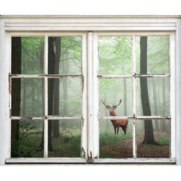 queence Wandsticker »Hirsch im Wald« Wandsticker, Wandbild, selbstklebend, 3D, Fenster braun