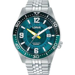 Lorus Automatikuhr Armbanduhr, Herrenuhr, Mechanische Uhr, Edelstahlarmband, analog, Tag silberfarben-gr&uuml;n, blau Ansprechende Automatikuhr