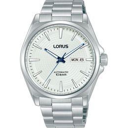 Lorus Automatikuhr Armbanduhr, Herrenuhr, Mechanische Uhr, Edelstahlarmband, analog, Tag silberfarben-wei&szlig; Stilvolle Automatikuhr
