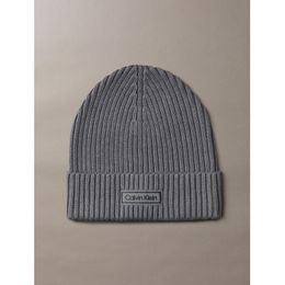 Calvin Klein Strickmütze »PATCH CHUNKY RIB COTTON BEANIE« mit Markenlogo Iron Gate