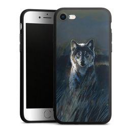 DeinDesign iPhone SE (2020) Handy Premium Silikon H&uuml;lle Handyh&uuml;lle schwarz Case Nature Painting Wolf Silikon Premium Case