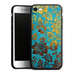 DeinDesign iPhone SE (2020) Handy Premium Silikon H&uuml;lle Handyh&uuml;lle schwarz Case Flowers Ornament Vintage Silikon Premium Case