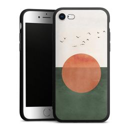 DeinDesign iPhone SE (2020) Handy Premium Silikon H&uuml;lle Handyh&uuml;lle schwarz Case Sunset Bird Sunshine Silikon Premium Case