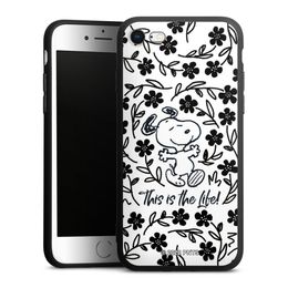 DeinDesign iPhone SE (2020) Handy Premium Silikon H&uuml;lle Handyh&uuml;lle schwarz Case Flowers Peanuts Snoopy Silikon Premium Case